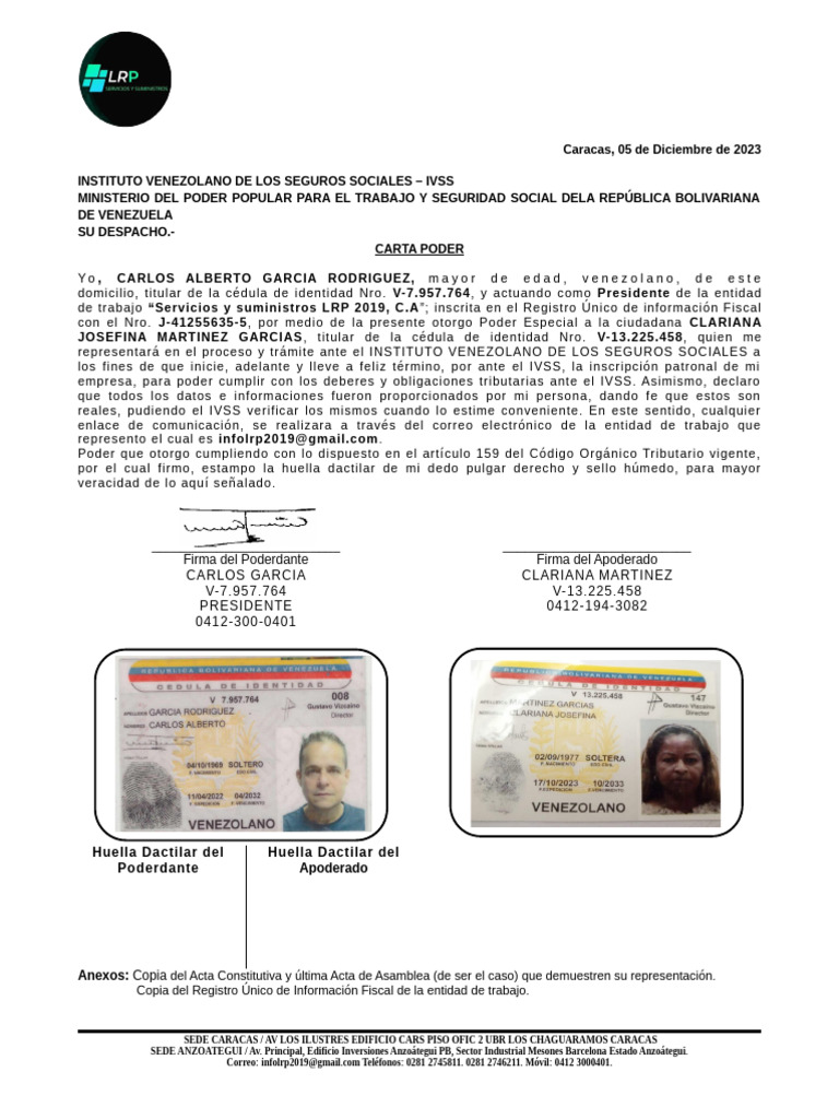 Carta Poder para Inscripción IVSS | PDF | Venezuela | Gobierno