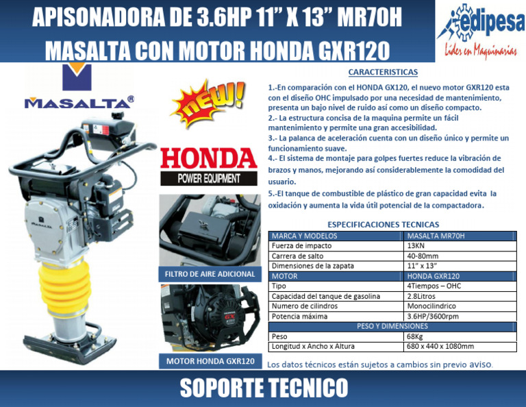 Apisonadora 3.6HP Honda MR70H Masalta (BCN1020494) | PDF | Tanques | Caballo de fuerza