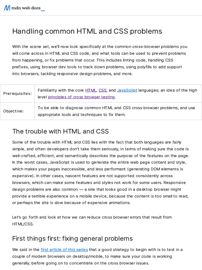Handling Common HTML and CSS Problems | PDF