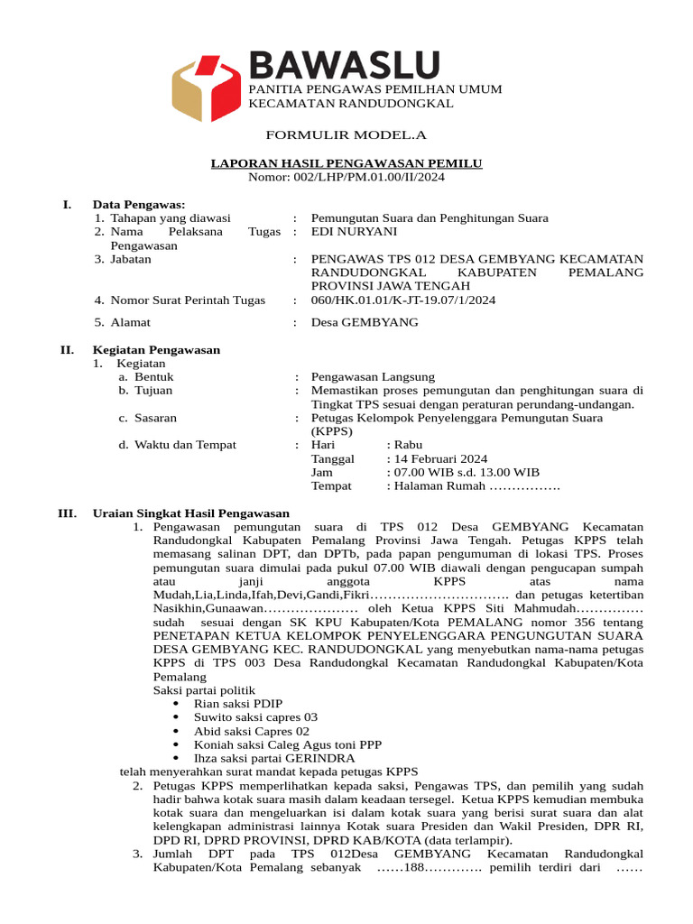 FORM A Mutungsura - TPS 012 EDI | PDF