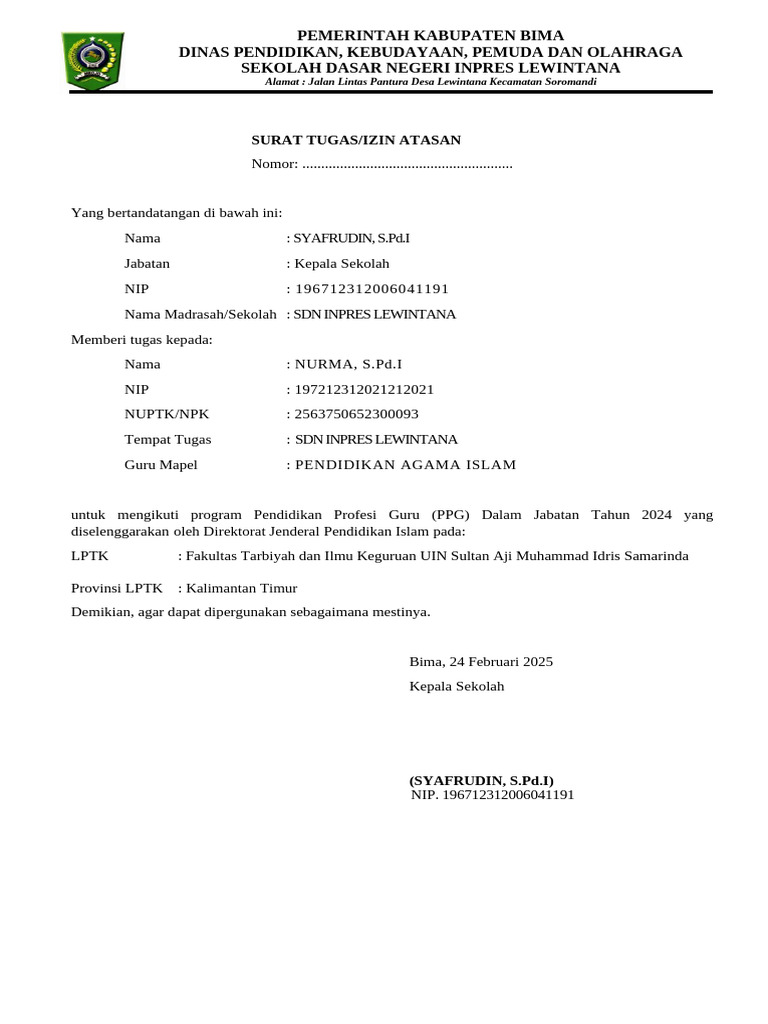 Contoh Format Surat Izin Atasan | PDF