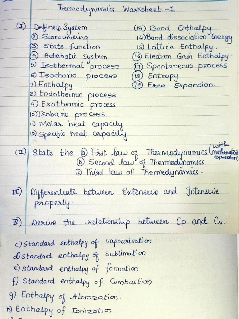 Thermodynamics Worksheet | PDF