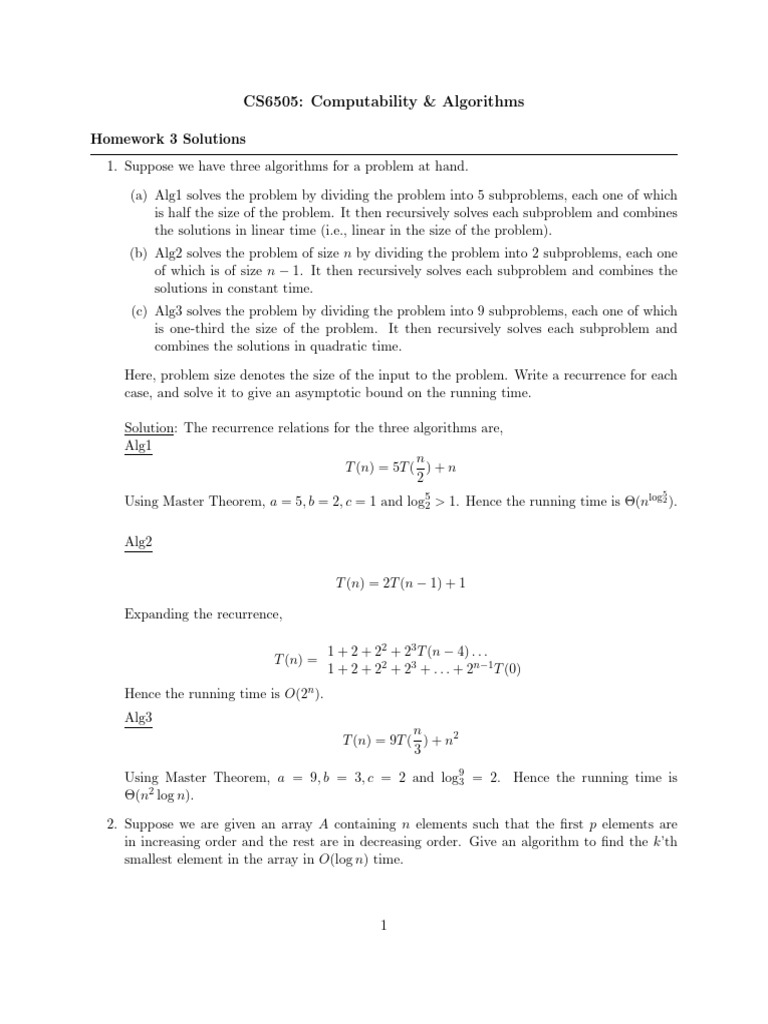 CS6505 Homework 3: Algorithm Analysis | PDF | Computational Complexity Theory | Discrete Mathematics