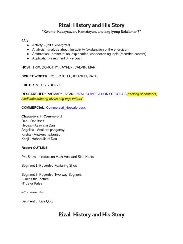 Rizal - Script | PDF