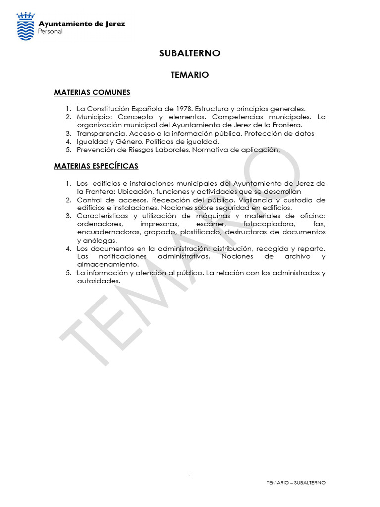 Temario Subalterno | PDF