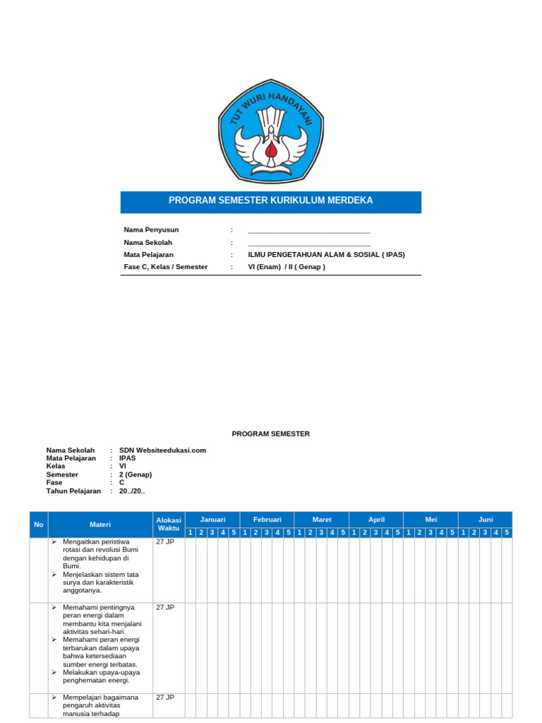 Prosem 2 Kelas VI - IPAS | PDF