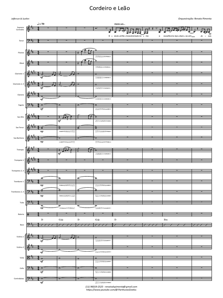 Partitura Completa "Cordeiro e Leão" | PDF | Instrumentos musicais | Pitch (música)