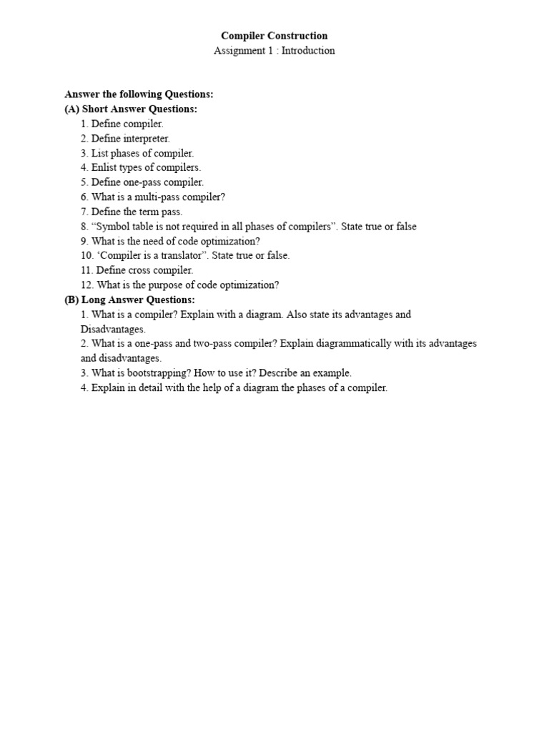 Compiler Construction Assignment 1 _ Introduction | PDF