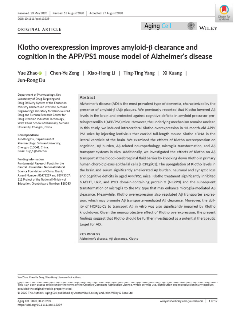 10.1111@acel.13239 | PDF | Amyloid Beta | Alzheimer's Disease