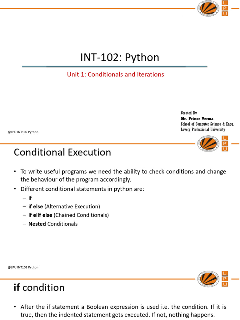 INT102 1.3 Conditionals & Iterations | PDF | Control Flow | Programming Paradigms