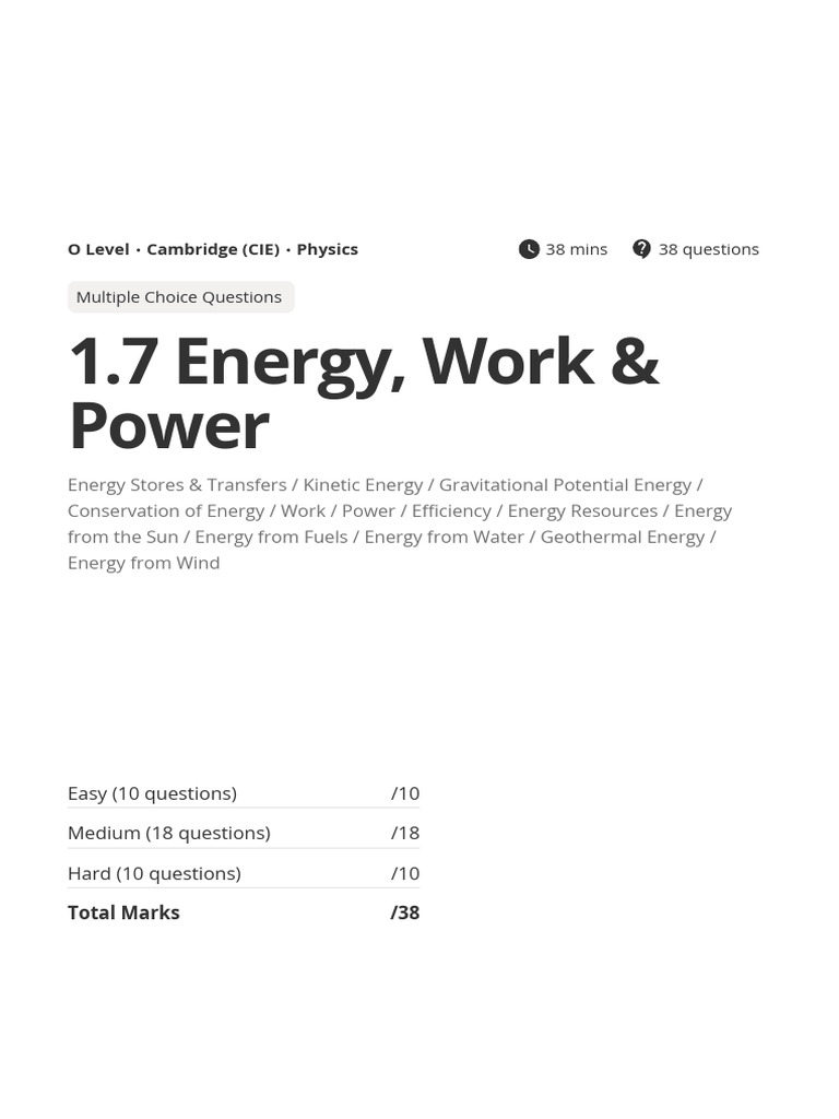 Work, Energy, Power - WORKSHEET | PDF | Energy Development | Power Station