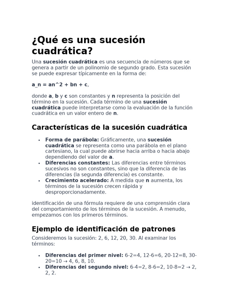 Definición de Sucesión Cuadrática | PDF | Secuencia | Fórmula