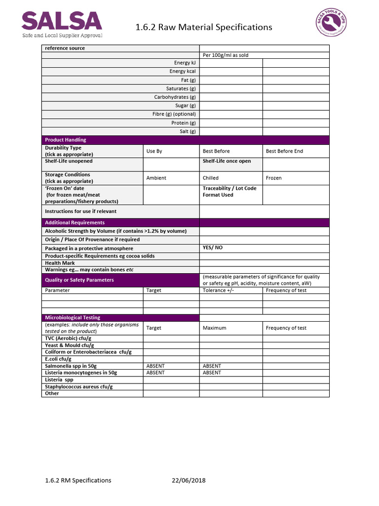 Raw Material Specifications Guide | PDF