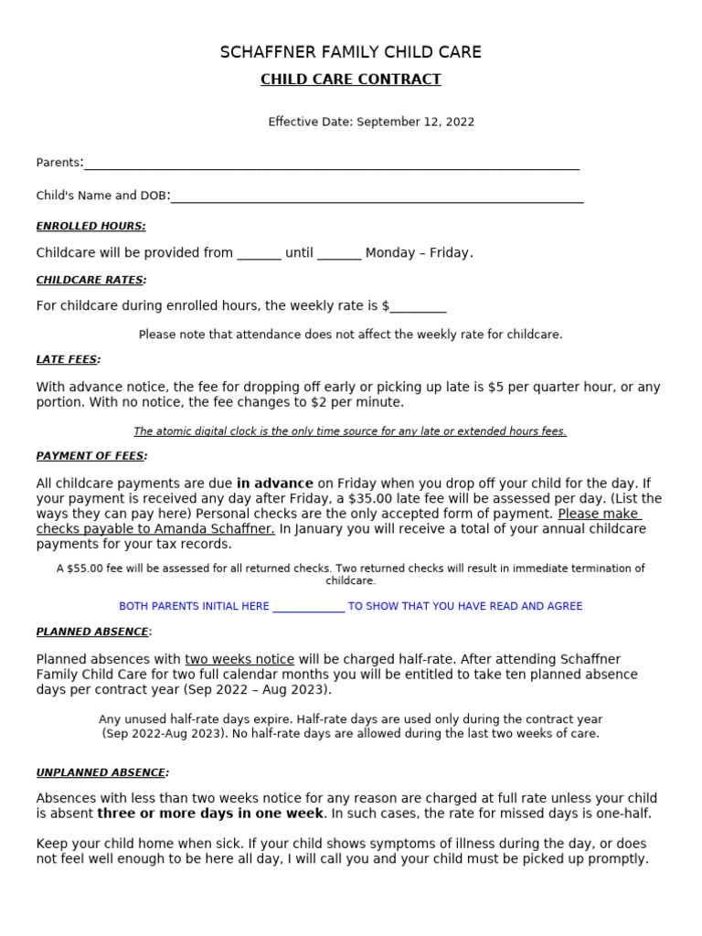 BEST Contract | PDF | Child Care | Fee