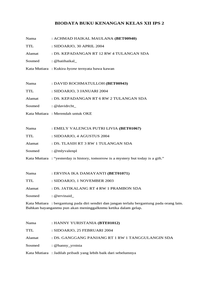Buku Kenangan Kelas XII IPS 2 | PDF