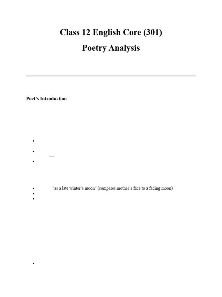 Class 12 - English Core - Poetry Analysis | PDF | Poetry