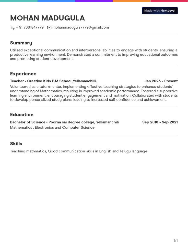 MOHAN MADUGULA NextLevel Resume | PDF