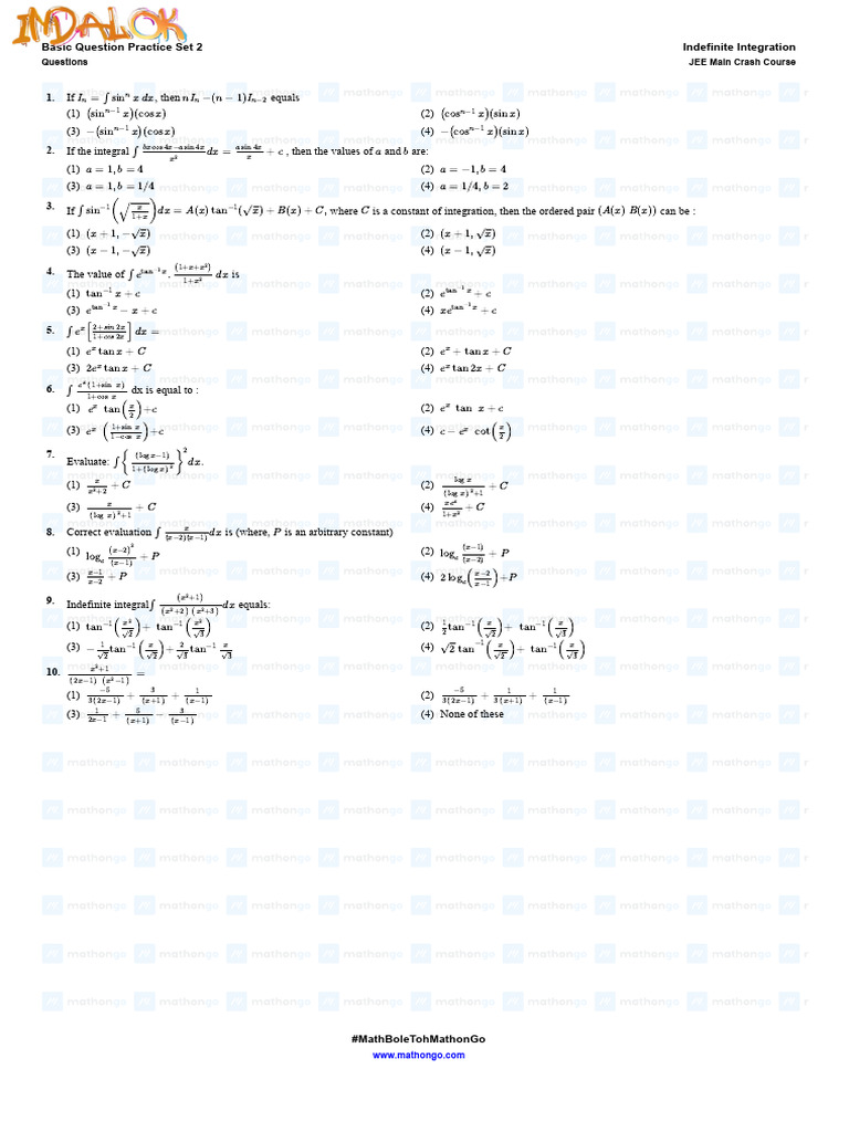 252 Qs - Practice Question Set 2 @IndAlok | PDF | Mathematical Analysis | Calculus