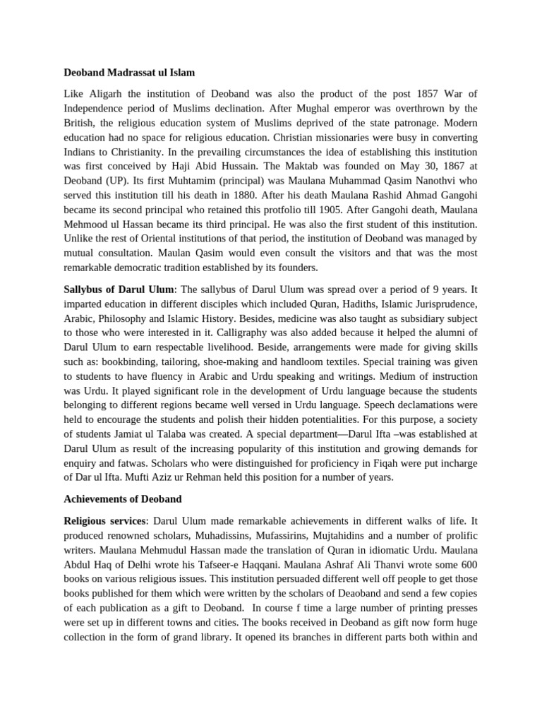 Deoband Madrassat Ul Islam | PDF | Abrahamic Religions | Islamic ...