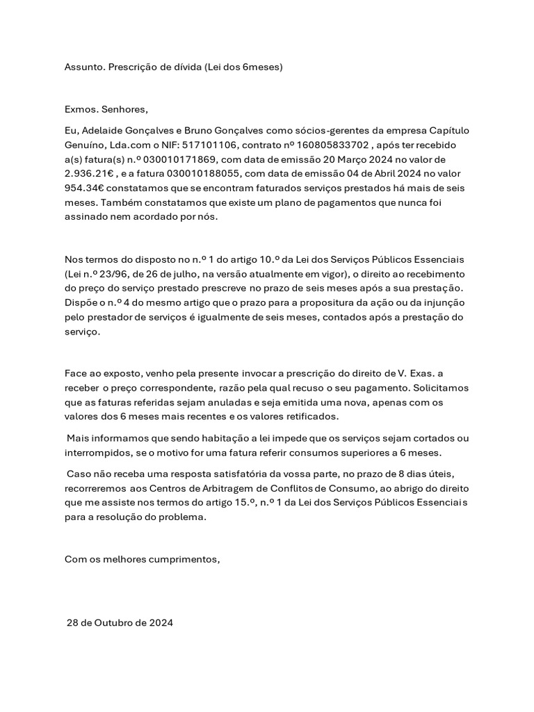 Prescrição de Dívida à EDP | PDF