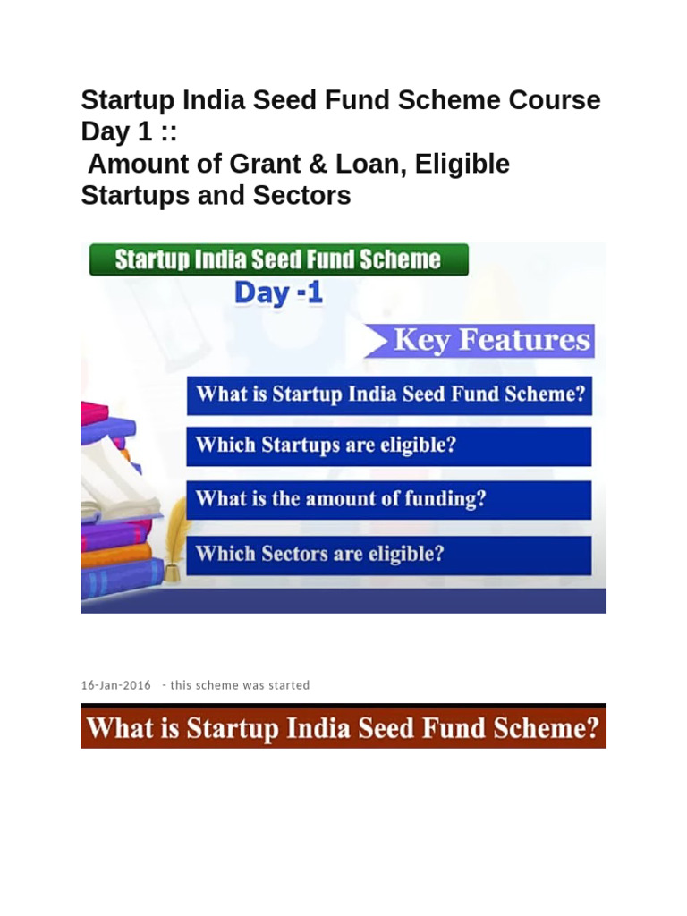 Startup India Seed Fund Scheme Course Day 1 | PDF