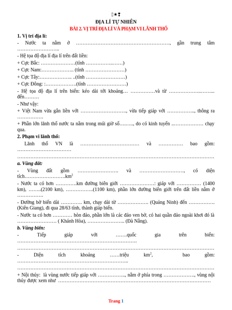Bai Tap Dien Khuyet Dia Li 12 Theo Tung Bai Hoc | PDF
