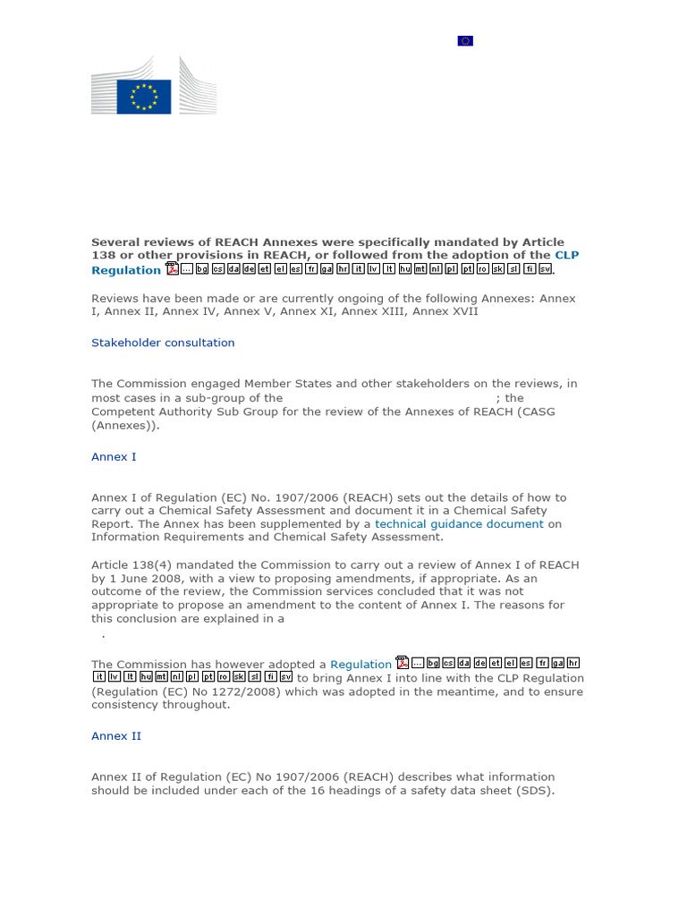 REACH Annexes - Index | PDF | Occupational Safety And Health | Safety