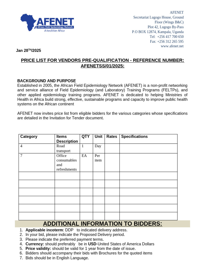 Vendors Prequalification - Price List | PDF