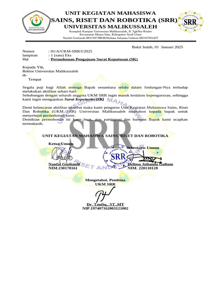 Struktur Kepengurusan UKM SRR Periode 2024-2025 | PDF