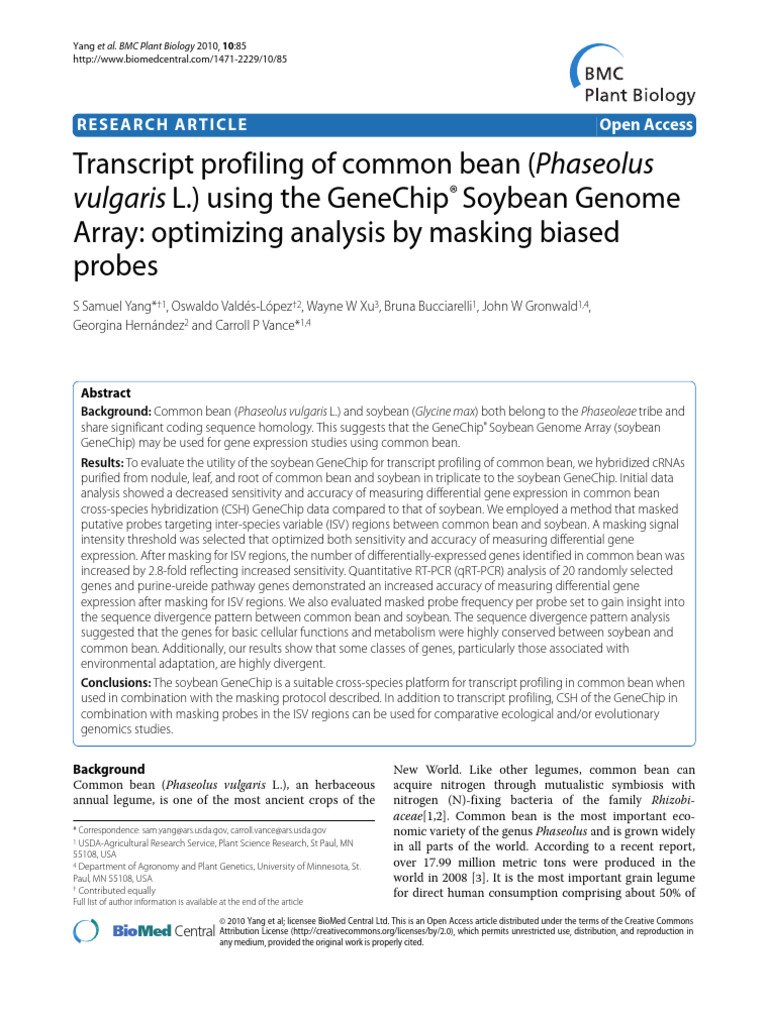 Transcript Profiling of Common Bean (Phaseolus Vulgaris L.) Using The GeneChip® Soybean Genome ...