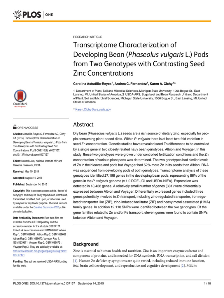 Transcriptome Characterization of Developing Bean (Phaseolus Vulgaris L ...
