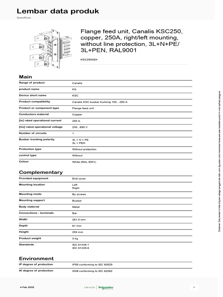 Canalis KSC250 Flange Feed Unit | PDF | Electric Power | Electrical Components