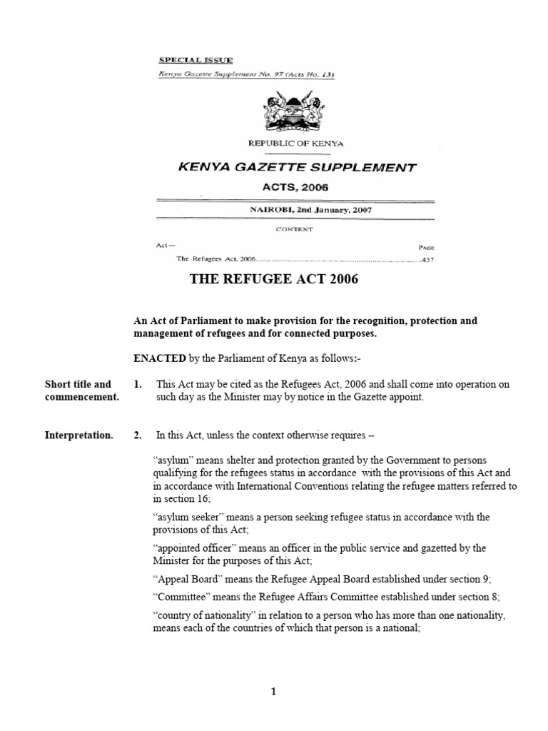 Refugee Act 2006: Key Provisions | PDF | Refugee | Asylum Seeker