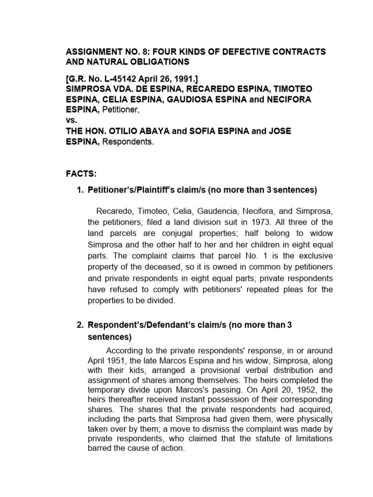 Oral Partition of Real Property (Simprosa Vda. de Espin | PDF | Justice ...