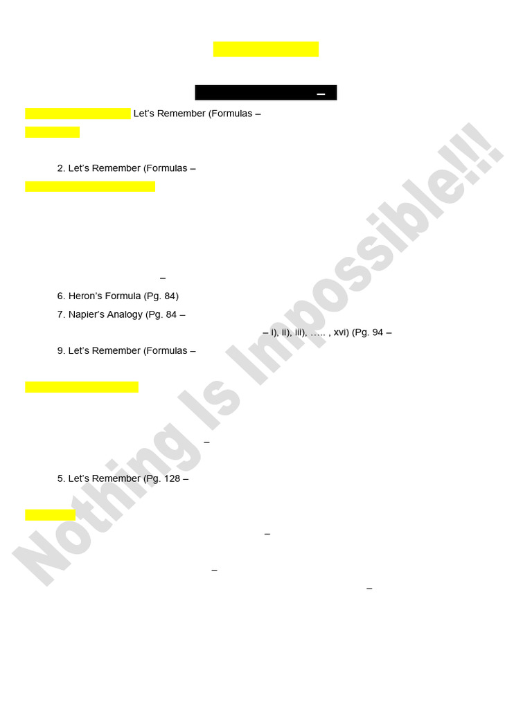MATHEMATICS Imp Theorems and Formulas For 12 TH Boards | PDF | Trigonometric Functions | Theorem