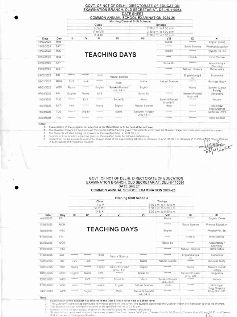 Delhi School Exam Date Sheet 2025 | PDF | Inquiry | Science
