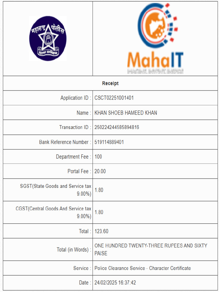 Police Clearance Reciept | PDF
