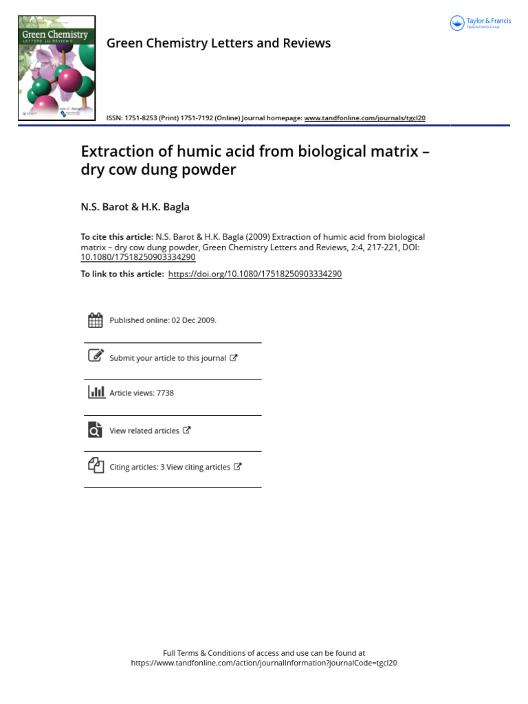 Extraction of Humic Acid From Biological Matrix Dry Cow Dung Powder ...