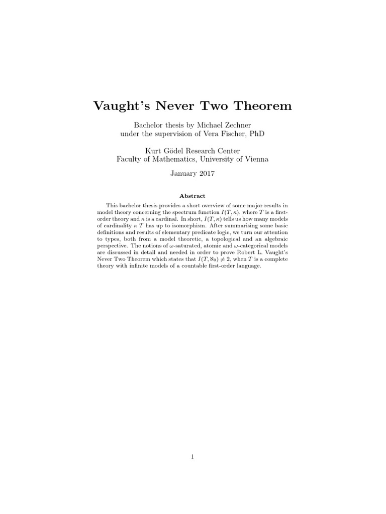 Vaught's Never Two Theorem | PDF | Model Theory | Logic