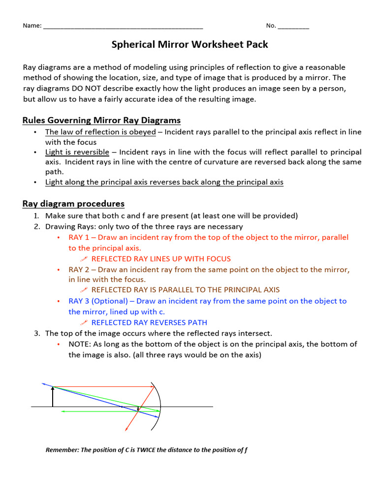 Spherical Mirror Ray Diagram Packet S | PDF | Mirror | Applied And ...