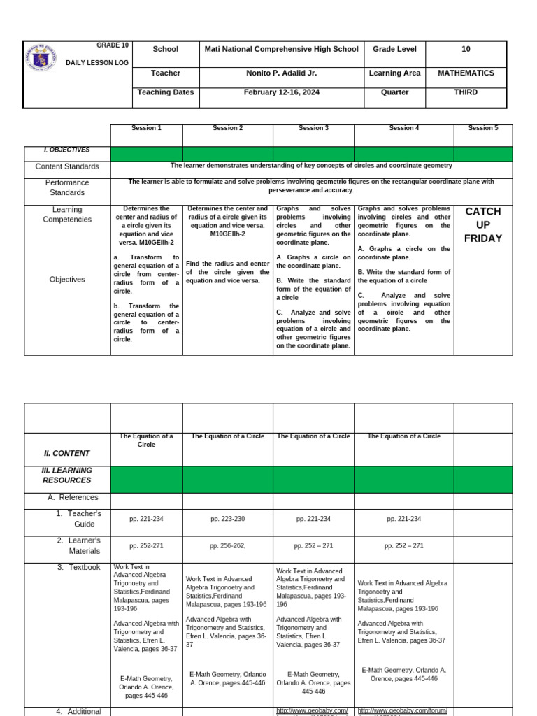 THIRD-QUARTER-WEEK-3 | PDF | Circle | Equations
