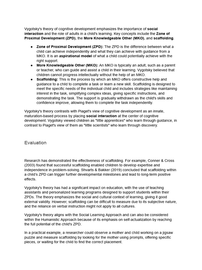Vygotsky's Zone of Proximal Development (ZPD) - Shubhi | PDF | Human ...