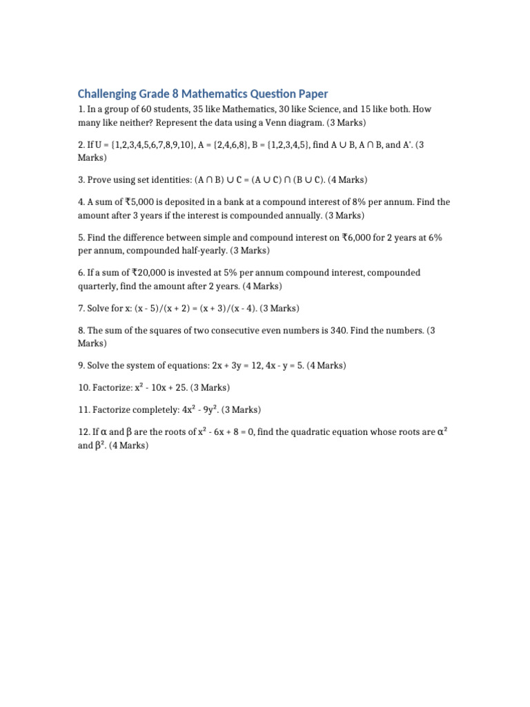 Grade 8 Math Challenge Paper | PDF
