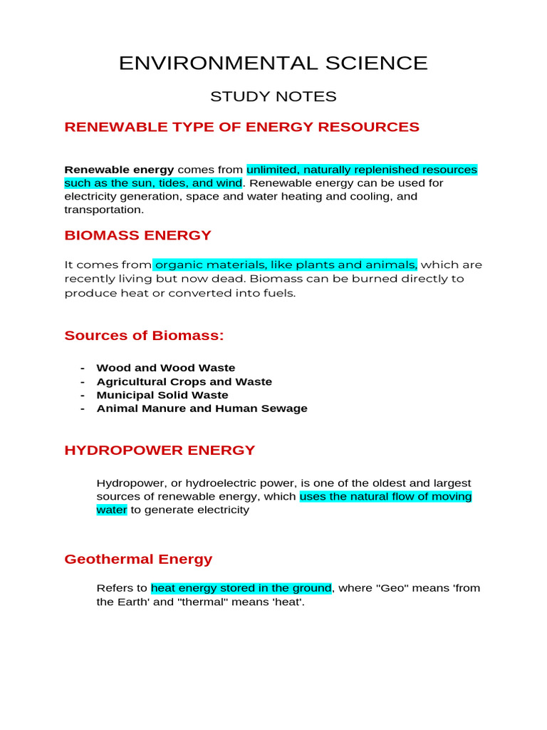ENVIRONMENTAL SCIENCE | PDF | Fuels | Renewable Energy