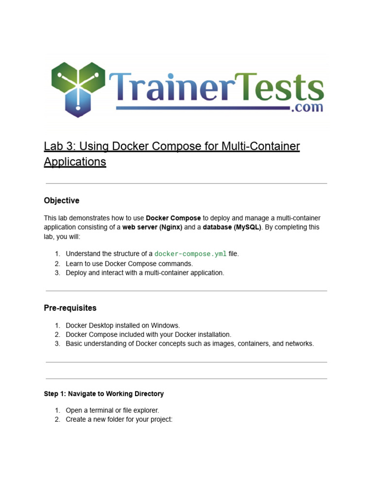 Lab 3 Using Docker Compose For Multi Container Applications Pdf Computer File My Sql