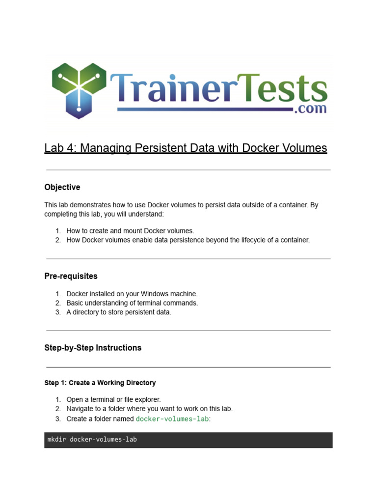 Lab 4 - Managing Persistent Data With Docker Volumes | PDF | Computer File | Directory (Computing)