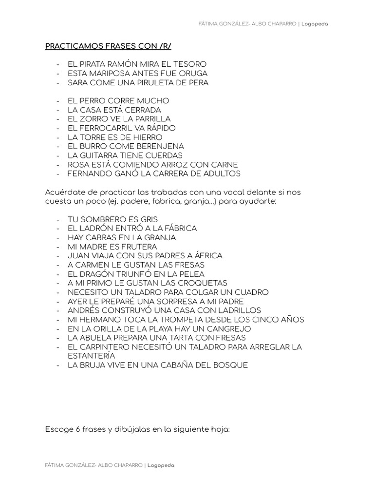 Practica Frases con /R/ y Trabadas | PDF