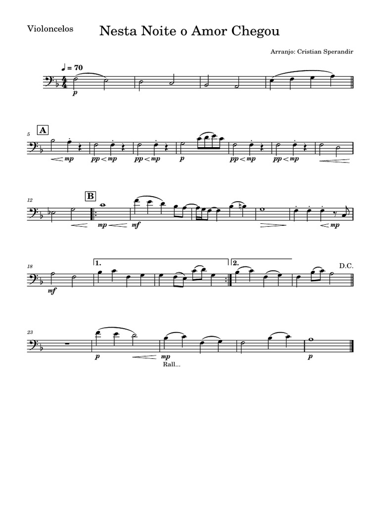 Nesta Noite o Amor Chegou-Violoncelos | PDF
