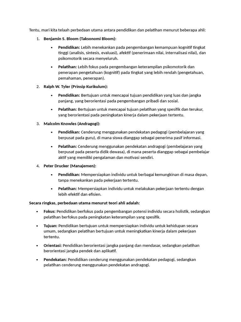 Perbedaan Pendidikan Dan Pelatihan | PDF