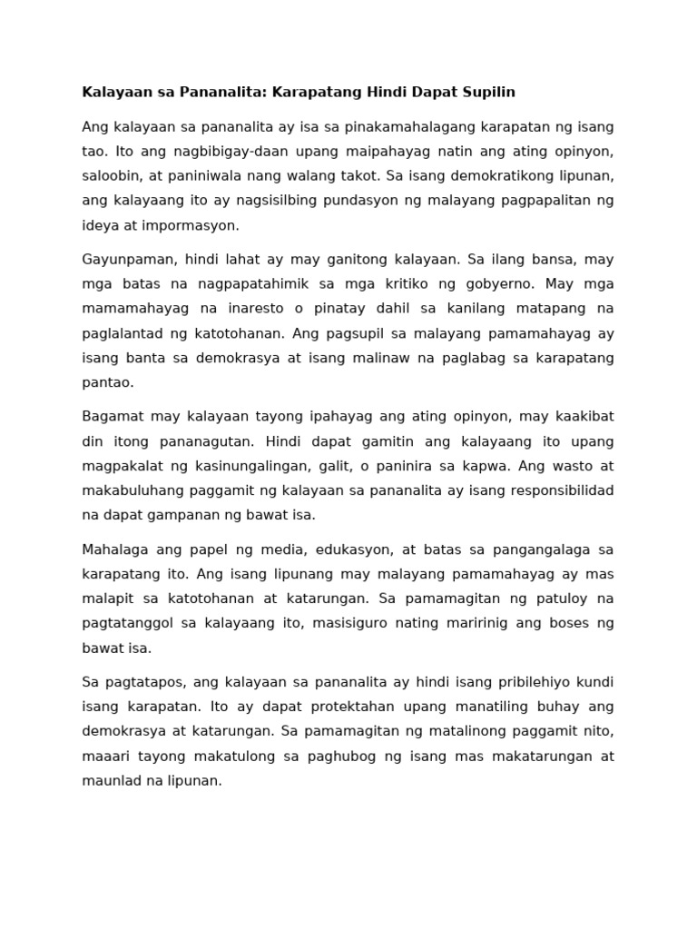 Kalayaan Sa Pananalita | PDF